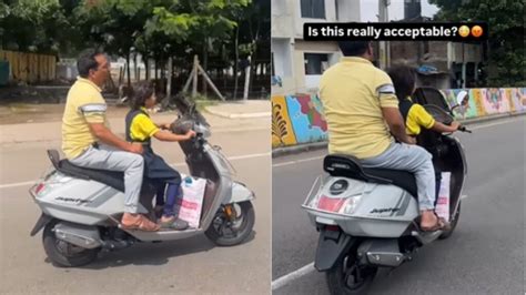 Highly Dangerous Girl Rides Scooter With Father As Passenger Both