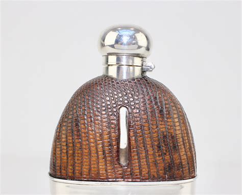 Antique Lizard Leather Bound Hip Flask Silver Plate Gilded Etsy