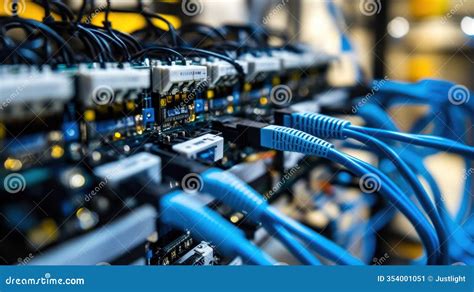 Blue Network Cables Connected To Server Racks In Data Center Stock Image Image Of Equipment