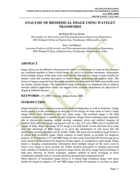 Analysis Of Biomedical Image Using Wavelet Transform Pdf