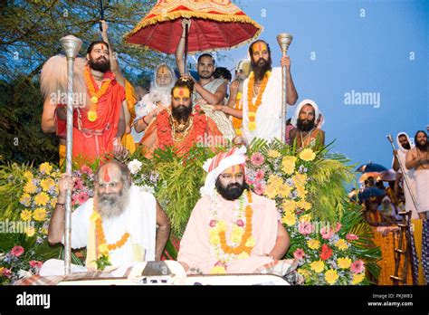 Rajendra Das Ji And Group Of Sadhus Participating In The Procession Of