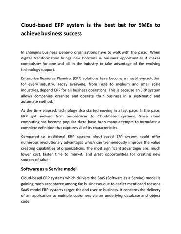 Cloud Based ERP System Is The Best Bet For SMEs To Achieve Business Success By Eresource Erp Issuu