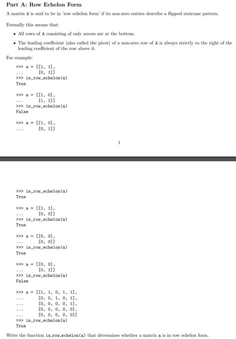 Solved Part A Row Echelon Form A Matrix A Is Said To Be In Chegg Com