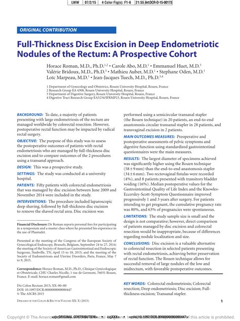 Pdf Full Thickness Disc Excision In Deep Endometriotic Nodules Of The