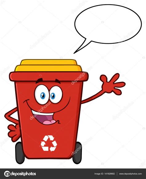 Linda papelera de reciclaje rojo de dibujos animados vector gráfico