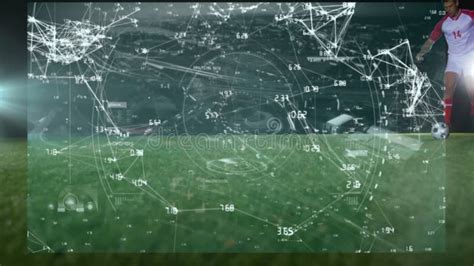 Network Of Connections And Data Processing Animation Over Soccer Field