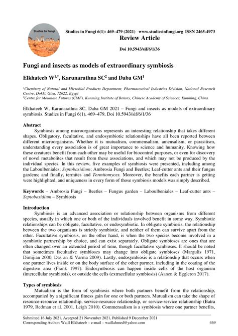 Pdf Fungi And Insect As Models Of Extraordinary Symbiosis