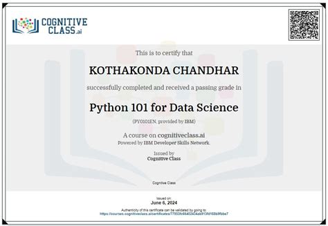 Successfully Completed Python 101 For Data Science Course From Ibm