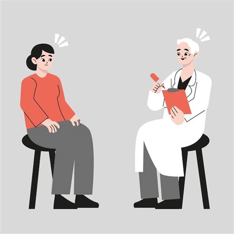 여성을 진찰하는 선임 남성 의사의 그림 플랫 스타일 벡터 디자인 일러스트 레이션 프리미엄 벡터