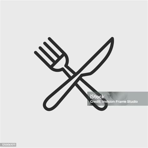 레스토랑 로고 포크와 나이프 간단한 라인 아이콘은 흰색 배경에 격리 벡터 일러스트레이션 개념에 대한 스톡 벡터 아트 및 기타