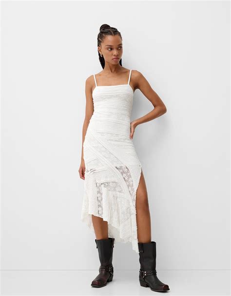Blonde Lace Midi Dress Women Bershka