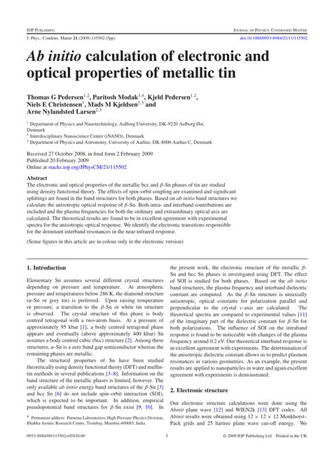 Pdf Ab Initio Calculation Of Electronic And Optical Properties Of Metallic Tin
