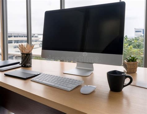 Desktop Computer Setup Including Accessories Like Keyboard And Mouse Representing Office Work