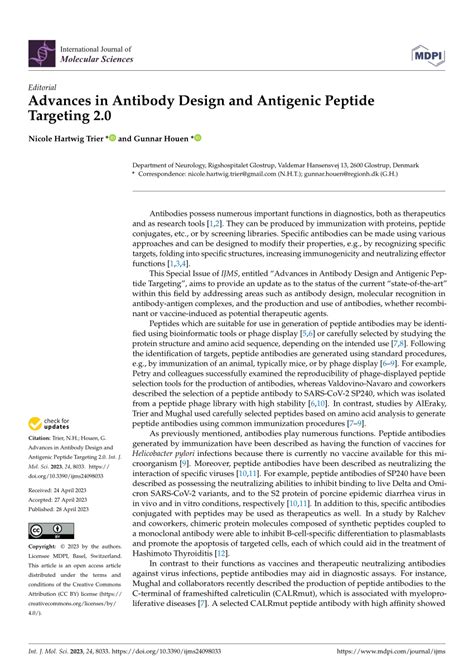 Pdf Advances In Antibody Design And Antigenic Peptide Targeting 20