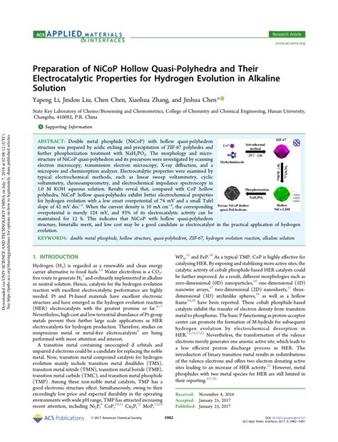 Pdf Preparation Of Nicop Hollow Quasi Polyhedra And Their Electrocatalytic Properties For