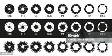 흰색 배경에 검은색 카메라 셔터 아이콘 집합입니다 조리개 값 번호가 있는 카메라 렌즈 조리개 벡터 그림 조리개에 대한 스톡 벡터 아트 및 기타 이미지 Istock