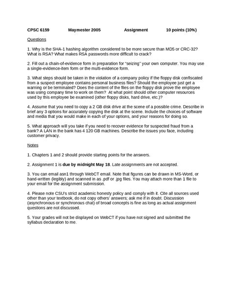 5 Questions On Computer Forensics Assignment 10 Cpsc 6159 Docsity