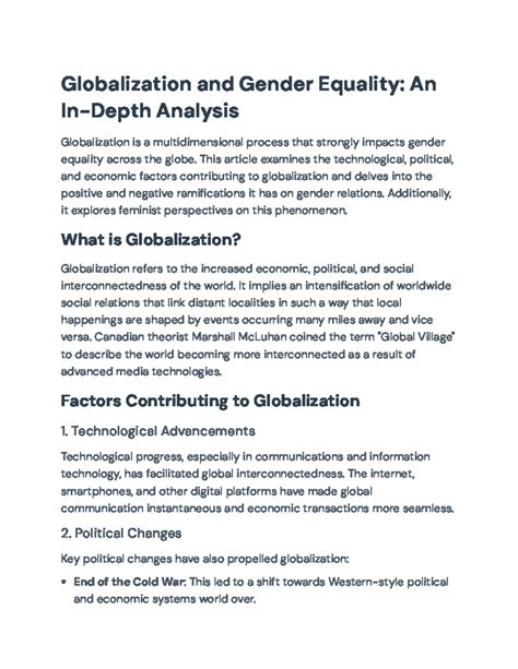 Globalization And Gender Equality Impacts Challenges And