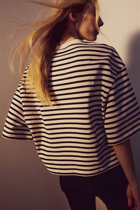 Oversized Cotton T Shirt Whiteblack Striped Ladies Handm Us