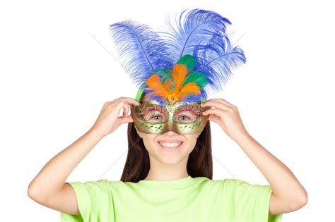 带着威尼斯狂欢节面具的可爱小女孩白高清图片下载 正版图片 摄图网