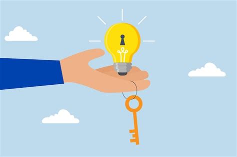 Premium Vector Key To Success Businessman Is Handing A Bright Lightbulb Idea With A Keyhole
