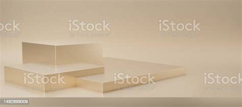 스튜디오 배경이 있는 추상적인 베이지색과 그라데이션 조명 배경 3d 렌더링 골드 제품을 보여주기 위한 빈 디스플레이 또는 클린룸