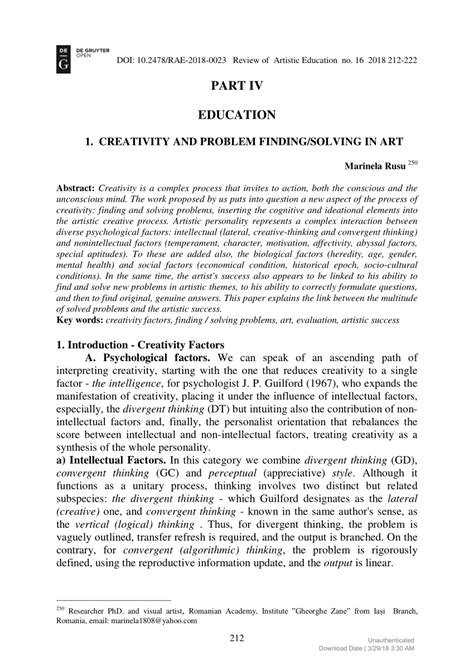 Pdf Education 1 Creativity And Problem Findingsolving In Art