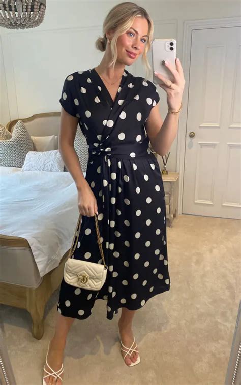 Polka Dot Midi Dress With Tie Knot Angeleye Silkfred Us