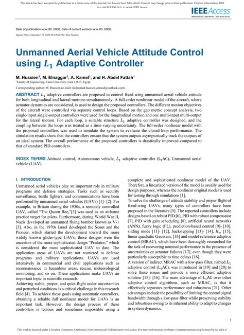 Pdf Unmanned Aerial Vehicle Attitude Control Using L 1 Adaptive