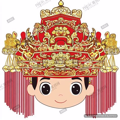 Ai创作图凤冠插画 中式卡通新郎 卡通小王爷 宋朝凤冠 中式婚礼卡通形象 状元帽装饰 中式卡通新娘 状元帽高考状元 餐饮行业卡通小状元 卡通