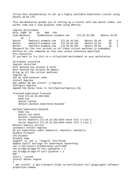 Setup A Highly Available Kubernetes Cluster With Load Balancing Using Ubuntu 2004 Lts Pdf