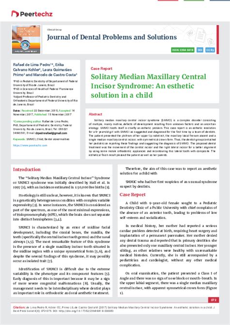 Pdf Solitary Median Maxillary Central Incisor Syndrome Clinical Case