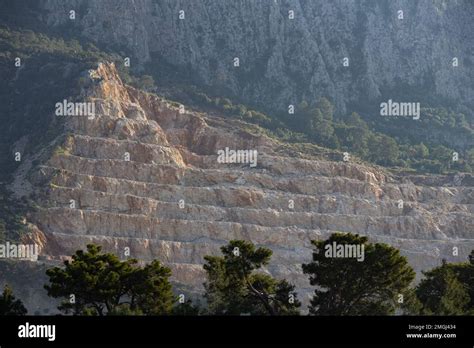 Incredible Ledges In The Form Of Steps On The Surface Of Rocks Stock