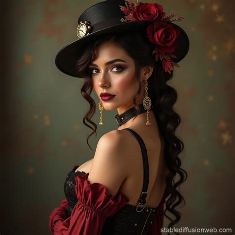 Steampunk Brunette Woman Stable Diffusion Online