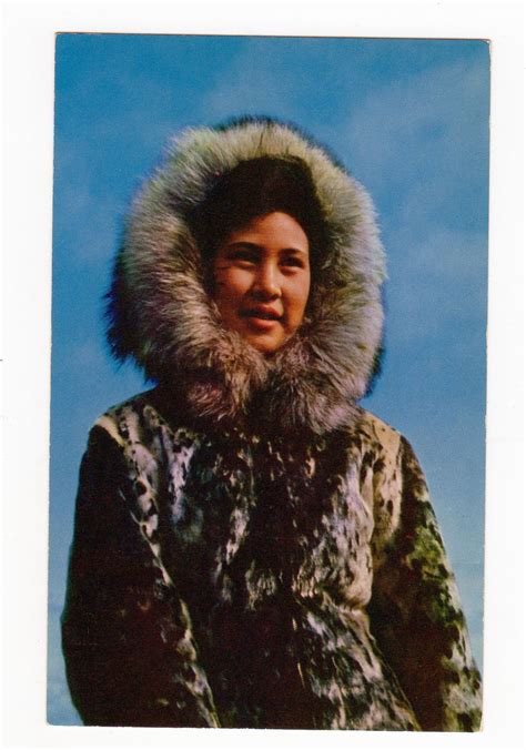 Chrome Postcard Eskimo Girl Wearing Gold Leopard Seal Parka With Hood