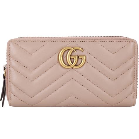 Gucci 古馳 Gg Marmont 牛皮絎縫拉鍊長夾裸色 長夾 Yahoo奇摩購物中心