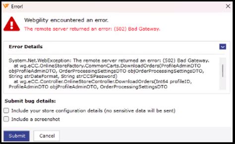 The Remote Server Returned An Error 502 Bad Gateway In Webgility Desktop
