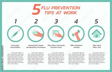 Five Flu Prevention Tips At Work Infographic Concept Healthcare And