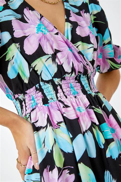 Black Floral Print Wrap Mini Dress Roman Uk