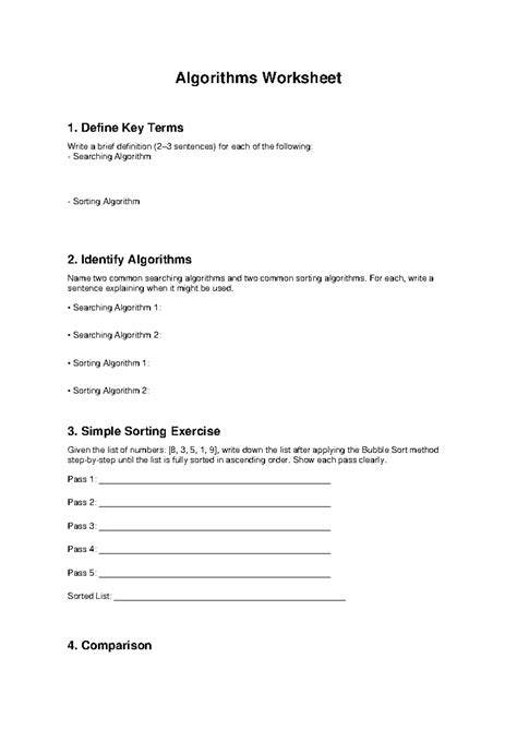 Algorithms Worksheet 1 Key Terms And Exercises On Searching And Sorting