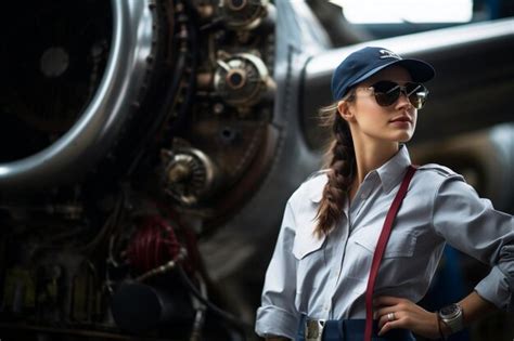Real Life Young Female Aircraft Engineer Apprentice At Work Premium
