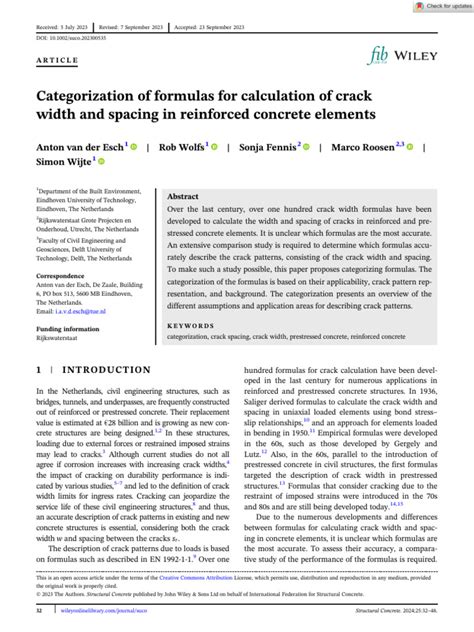 Structural Concrete 2023 Esch Categorization Of Formulas For Calculation Of Crack Width