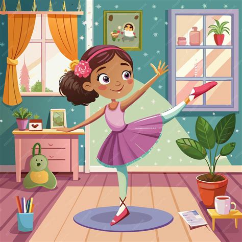 A Cartoon Girl Dancing In A Room With A Picture Of A Girl On The Wall