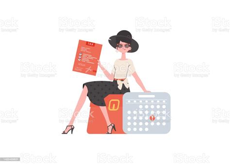 한 여성이 세금 보고서 양식을 손에 들고 앉아 있습니다 격리 프레젠테이션을 위한 요소 개념에 대한 스톡 벡터 아트 및 기타