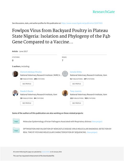 Pdf Fowlpox Virus From Backyard Poultry In Plateau State Nigeria