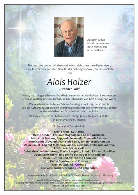 Todesanzeige Alois Holzer Trauer Link