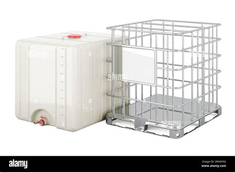 Cubic Container And Metal Crate 3d Rendering Isolated On White