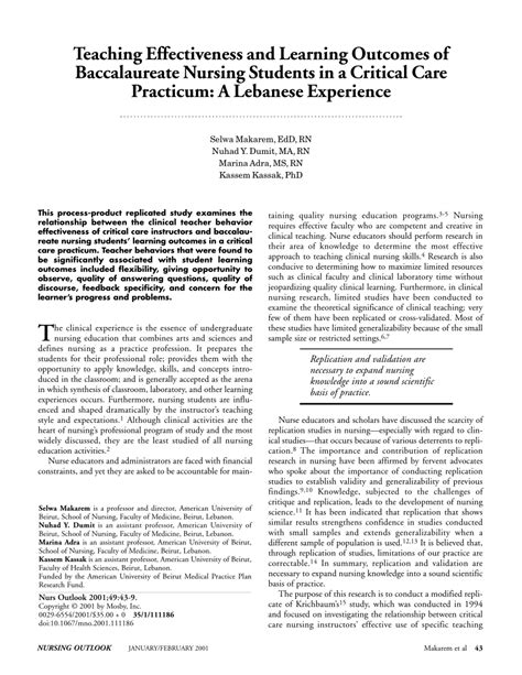 Pdf Teaching Effectiveness And Learning Outcomes Of Baccalaureate