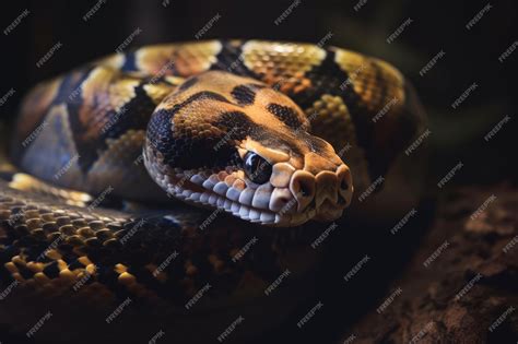 Premium Ai Image Curled Up Ball Python Displaying Its Unique Patterns