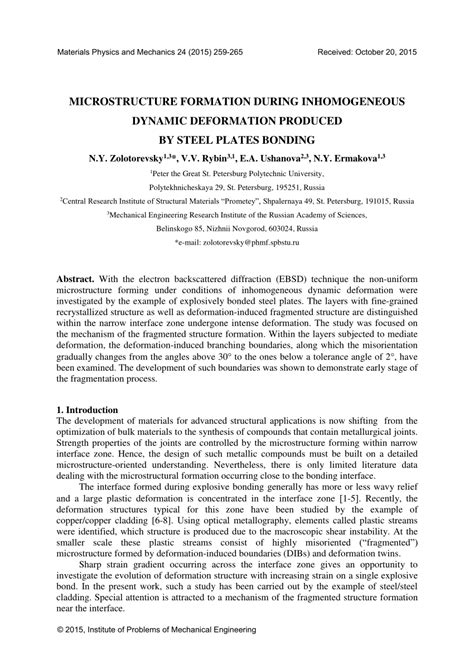 Pdf Microstructure Formation During Inhomogeneous Dynamic Deformation Produced By Steel Plates